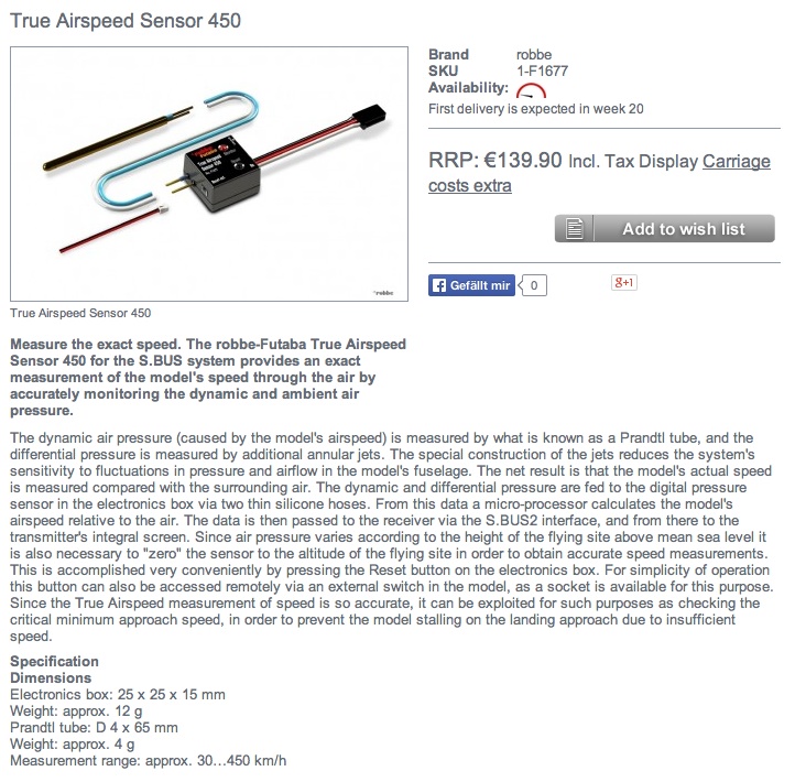 Futaba Airspeed Sensor 450 - RCU Forums